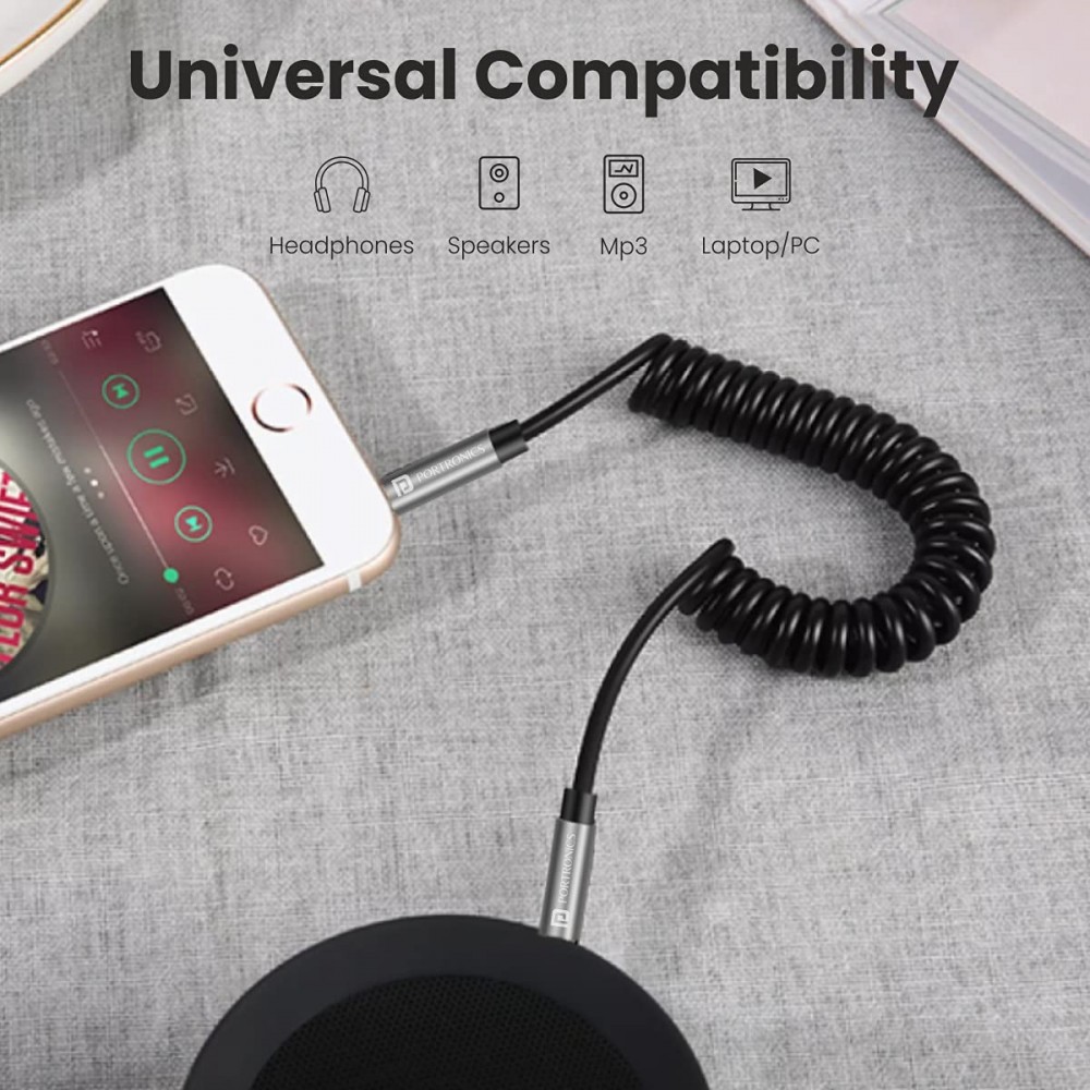 Portronics Konnect Aux 6 Spiral AUX Cable - 1.5 meter (POR-1261)