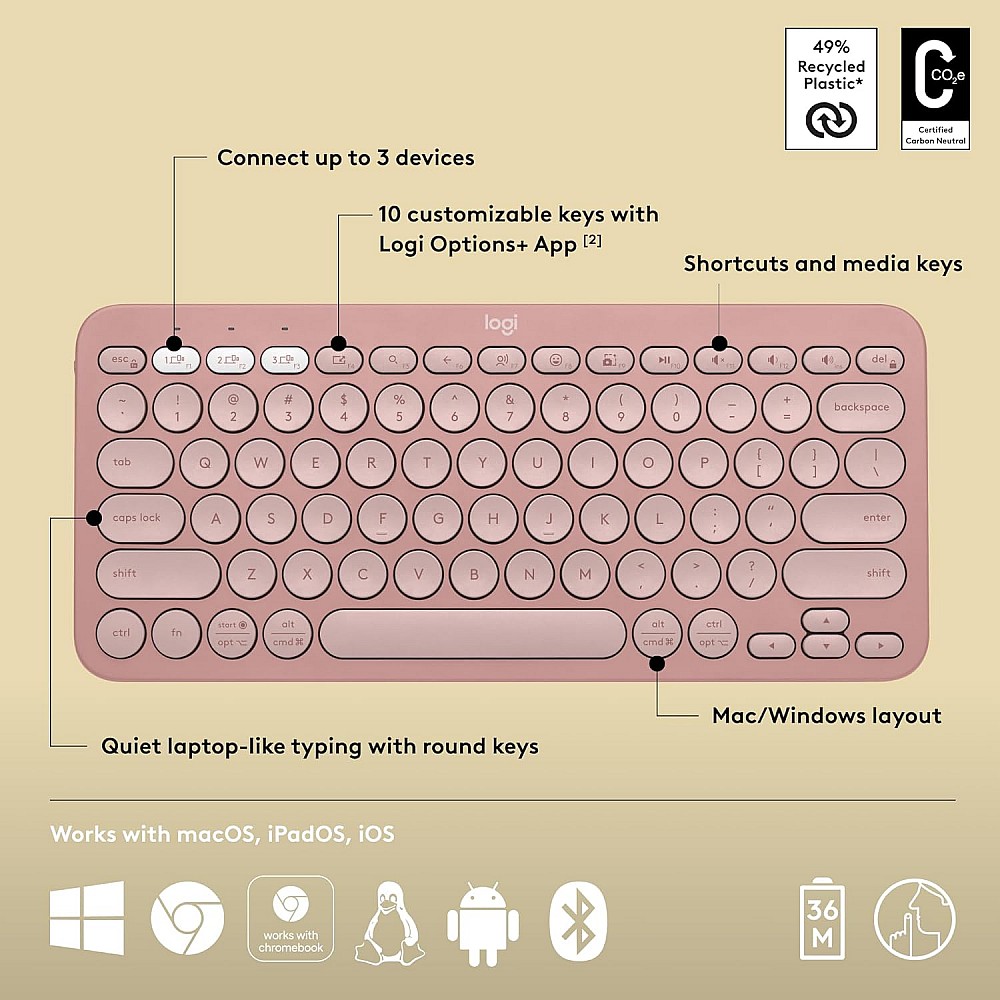 Logitech Pebble Keys 2 K380S (Rose) Wireless Keyboard Best Price in India