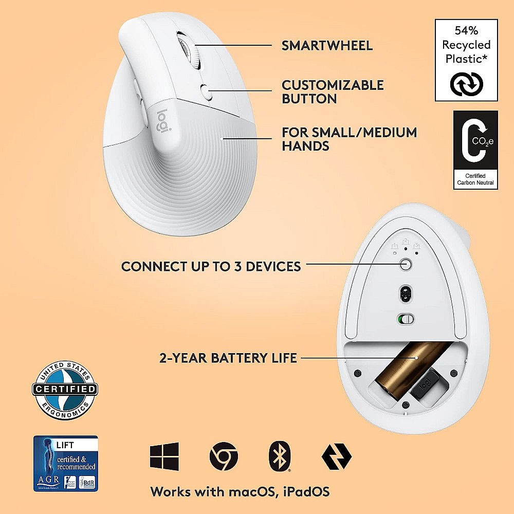 Logitech Lift (Pale Grey) Best Price in India | Vertical Ergonomic Mouse