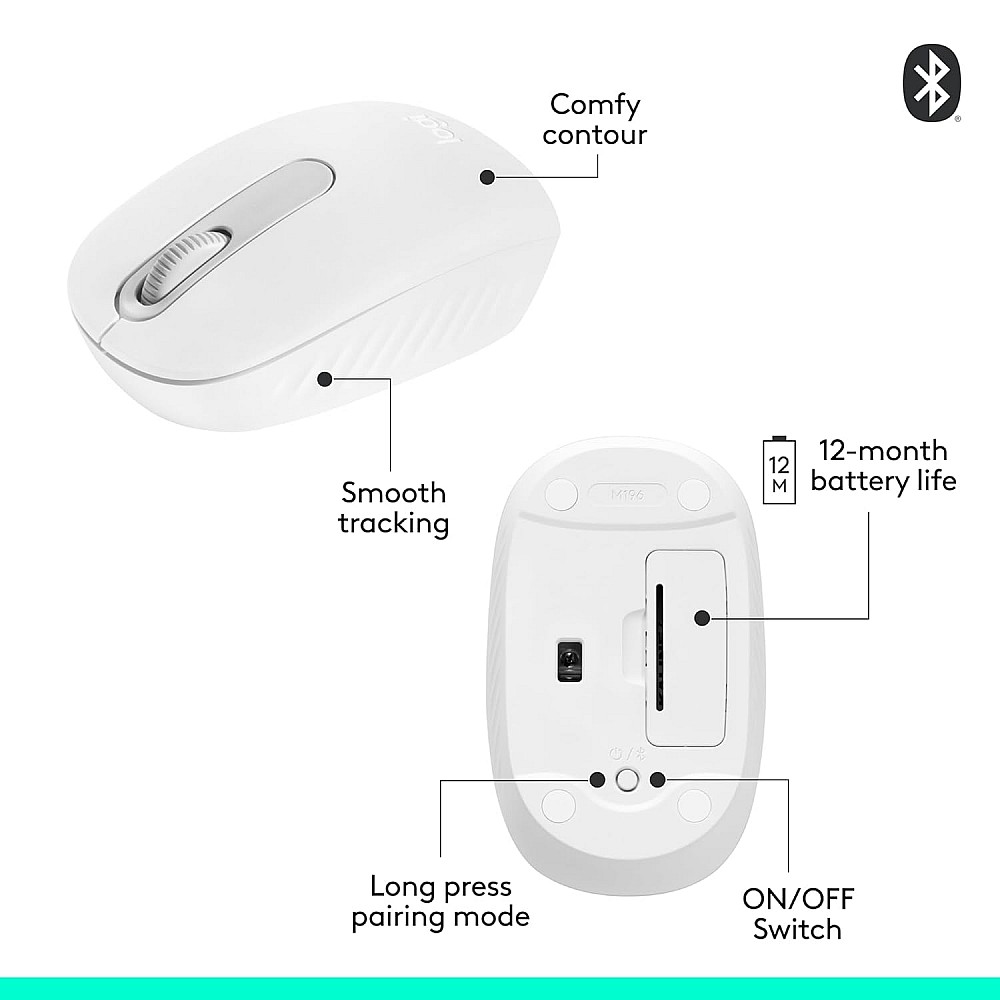 Logitech M196 Bluetooth Wireless Mouse White Best Price in India @valuestore