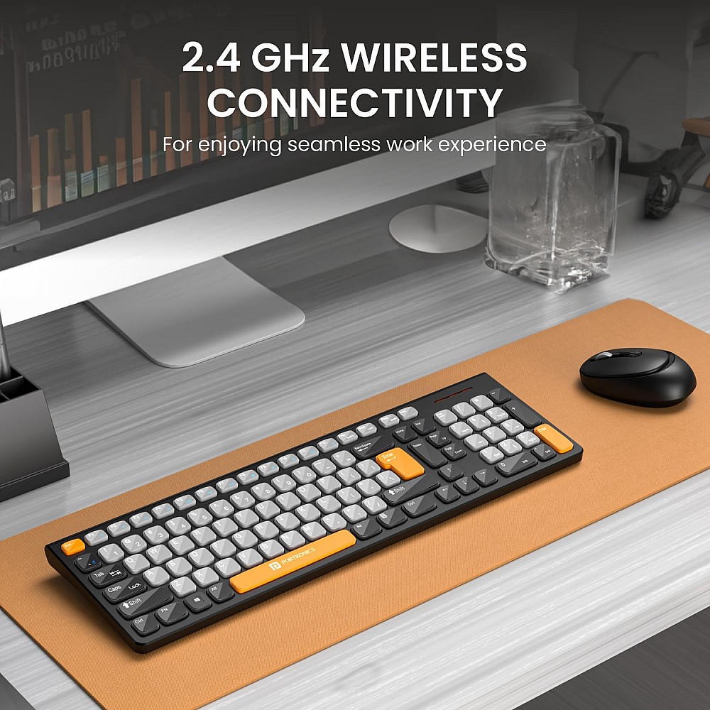 Portronics Key7 Combo Wireless Keyboard And Mouse Grey Orange Thevaluestore
