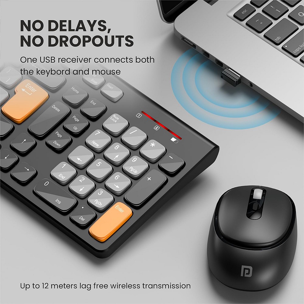Portronics Key7 Combo Wireless Keyboard And Mouse Grey Orange Thevaluestore