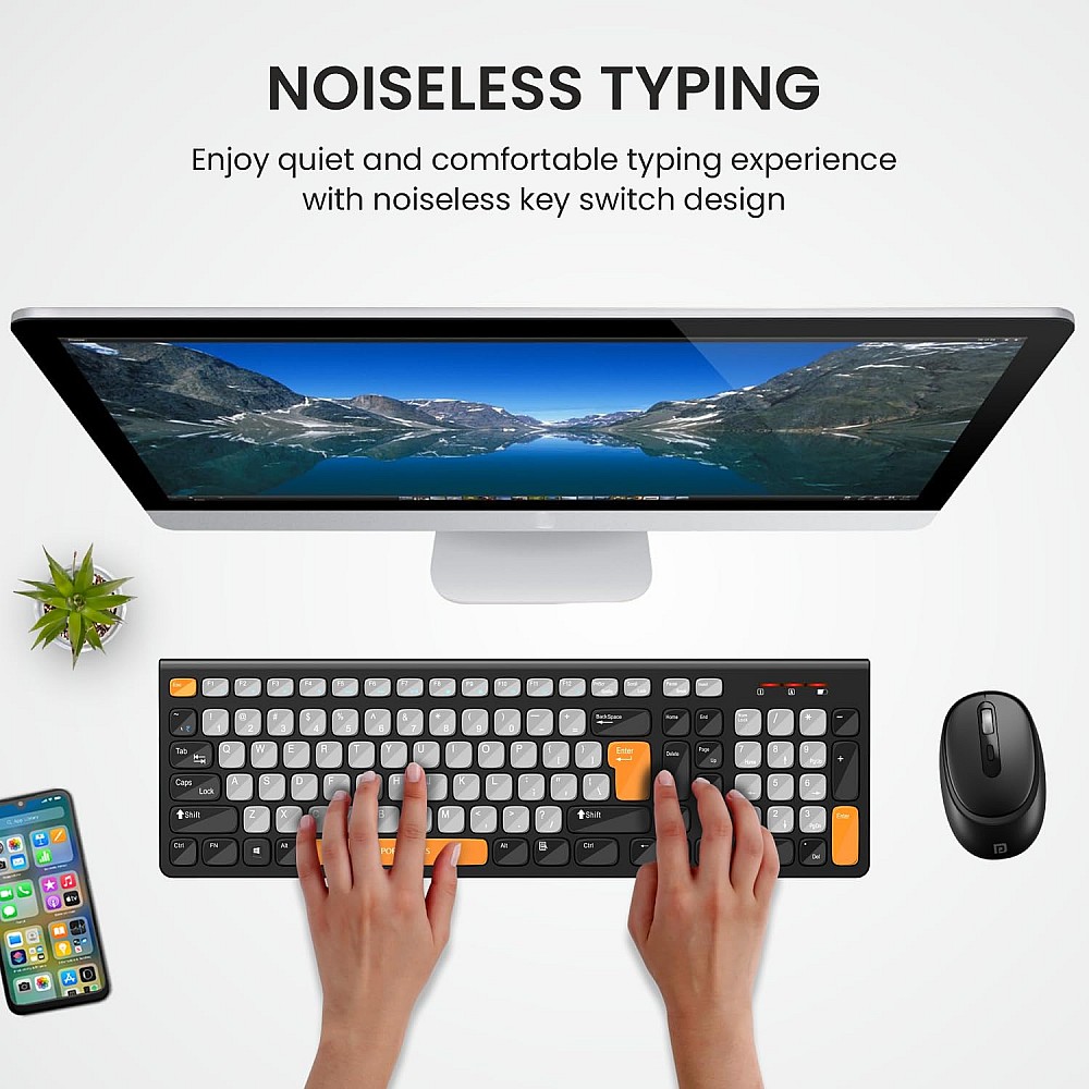 Portronics Key7 Combo Wireless Keyboard And Mouse Grey Orange Thevaluestore