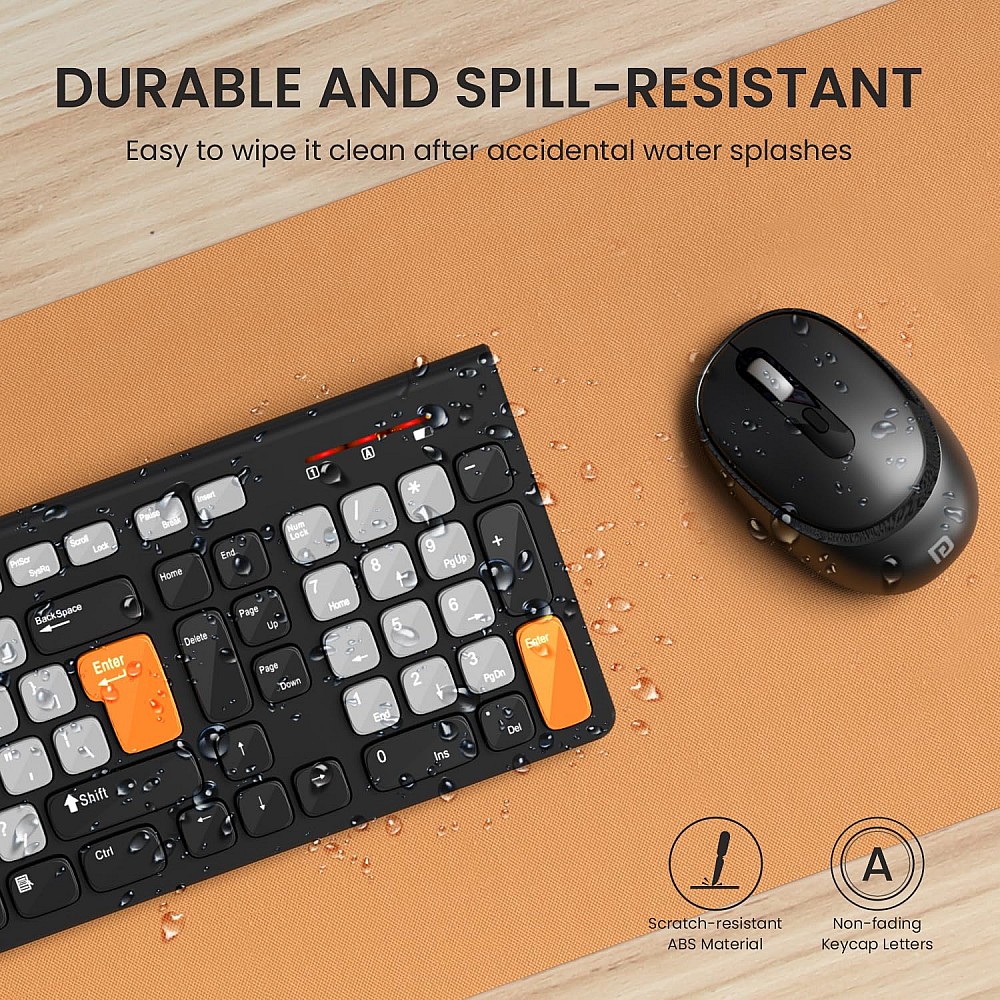 Portronics Key7 Combo Wireless Keyboard And Mouse Grey Orange Thevaluestore