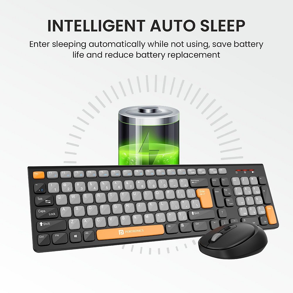 Portronics Key7 Combo Wireless Keyboard & Mouse (Grey + Orange ...