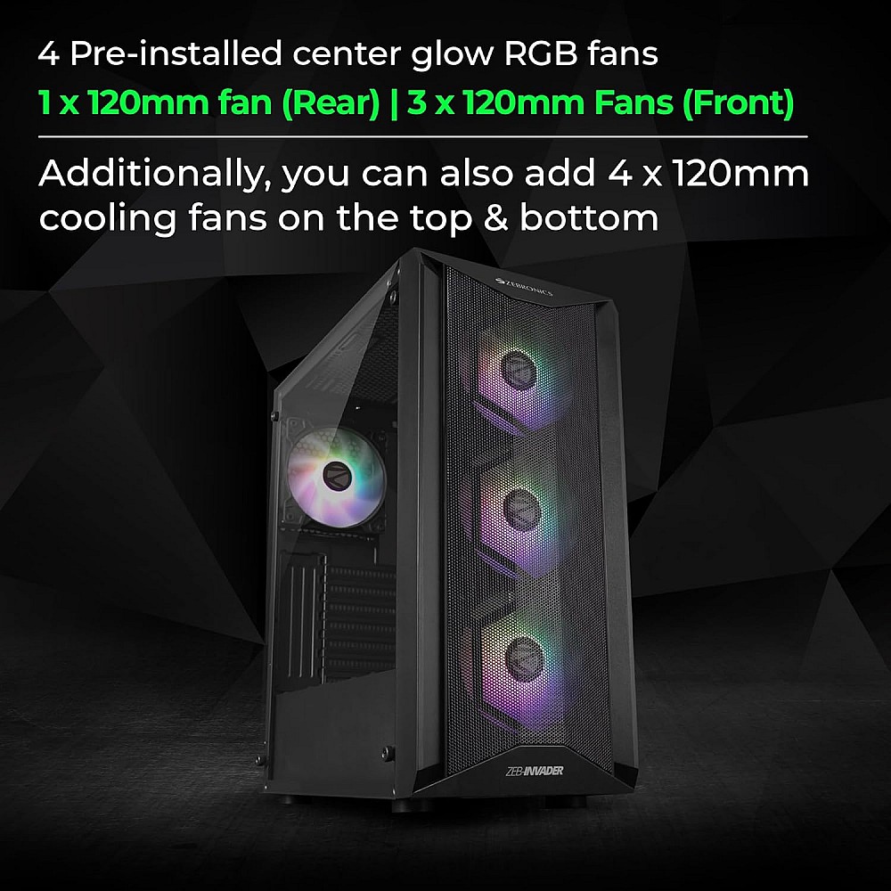 Zeb Invader Black Mid-Tower Gaming Cabinet Best Price in India on ...