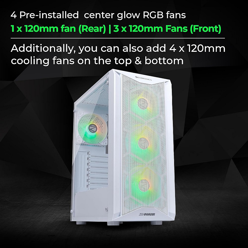 Zeb Invader White Mid-Tower Gaming Cabinet Best Price in India on ...