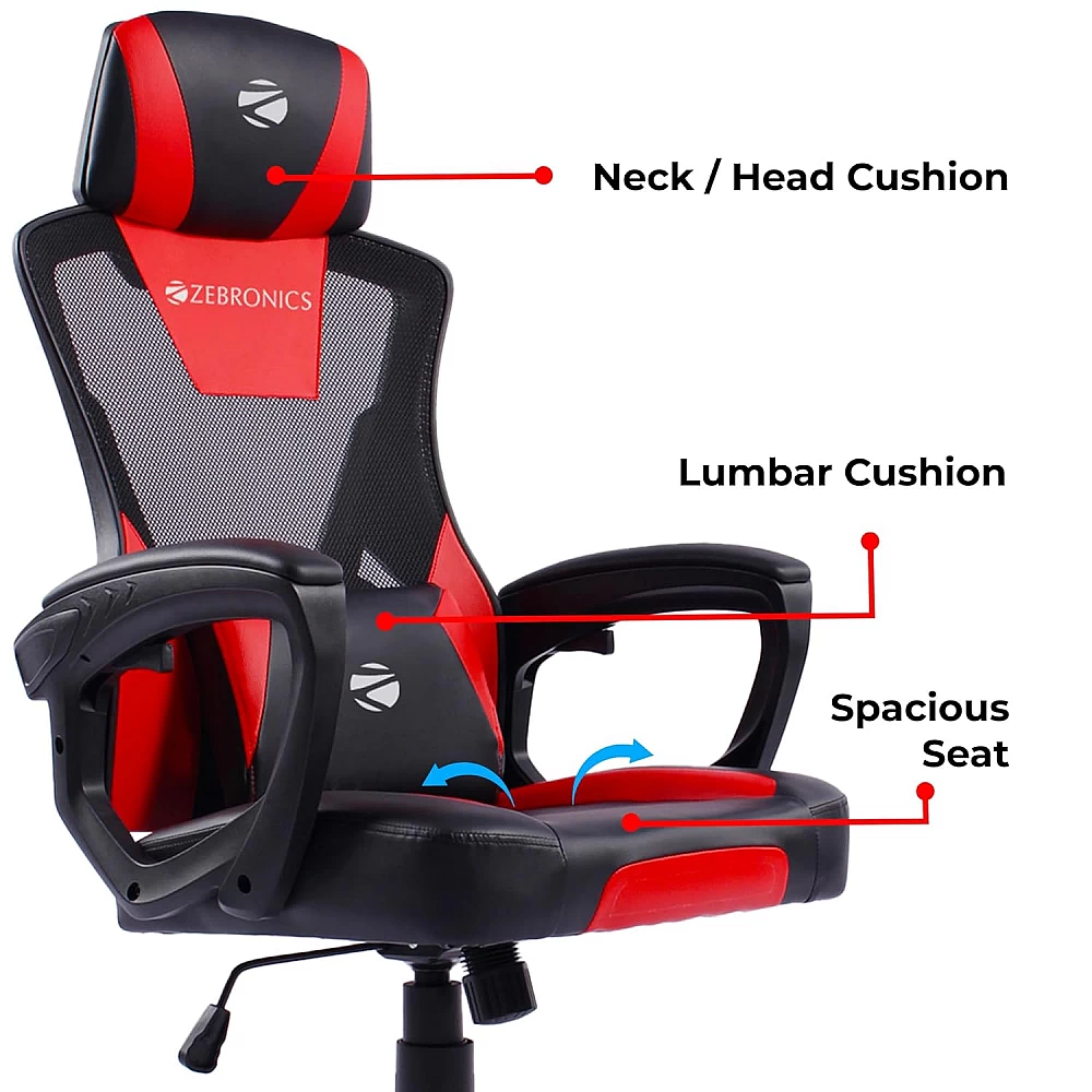 Buy ZEBRONICS GC1400 Gaming Chair with 360° Swivels & Casters (Red ...