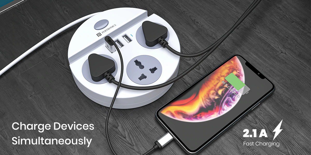 Portronics Power Plate 5 Surge Protector with USB Charging Ports ...