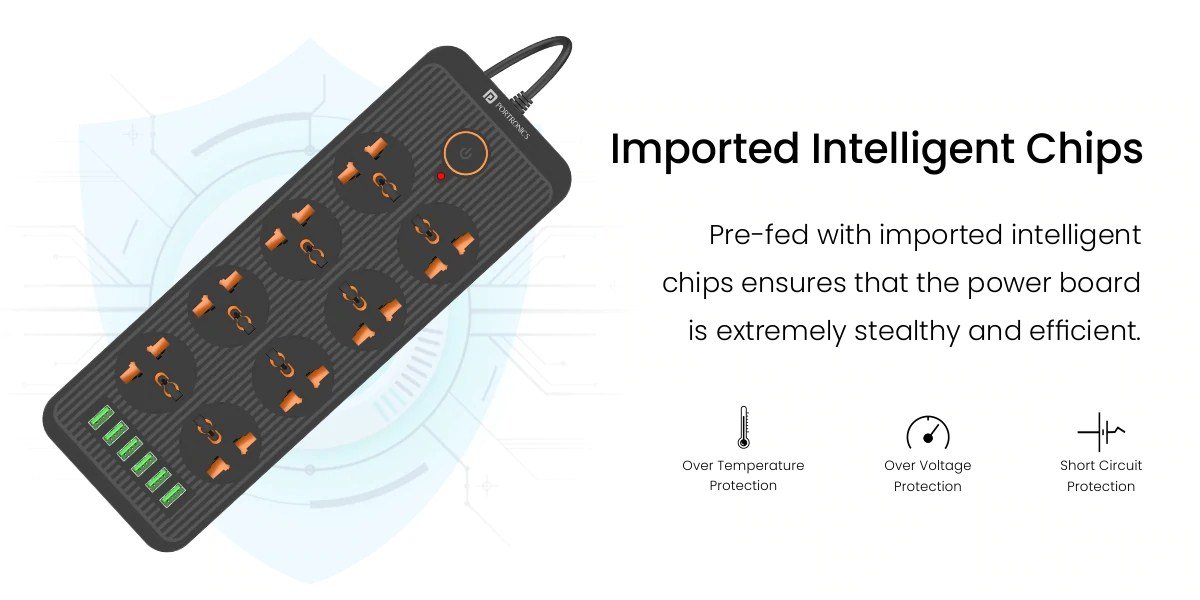 Portronics Power Plate 7 Power Converter with 6 USB Ports + 8 Power Sockets