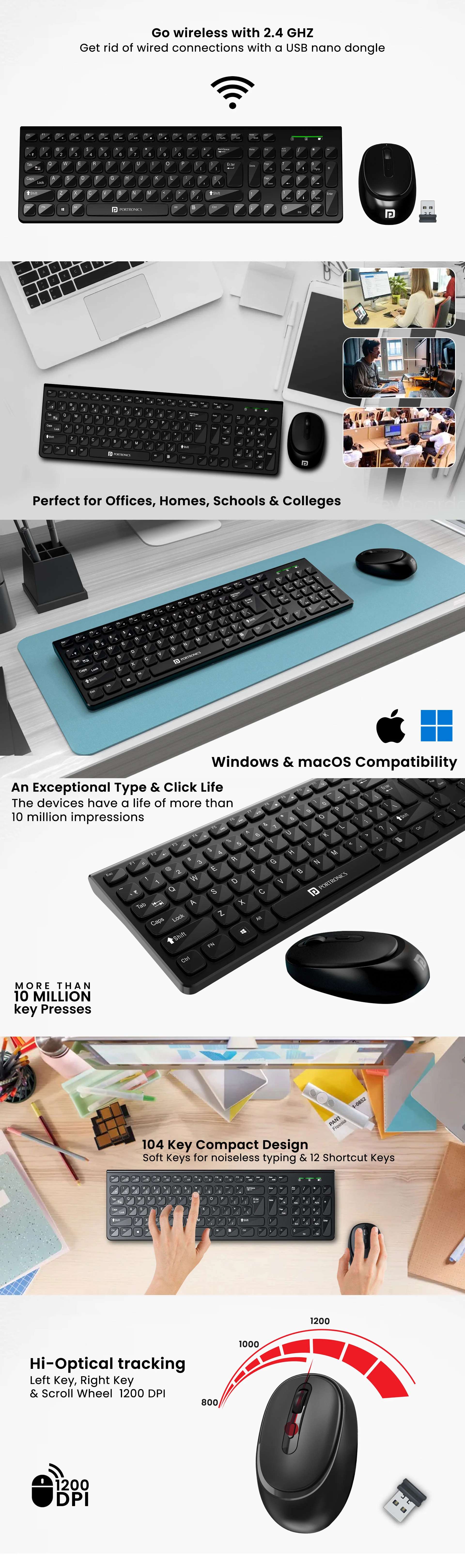 Portronics Key7 Combo Wireless Keyboard And Mouse Grey Orange Thevaluestore